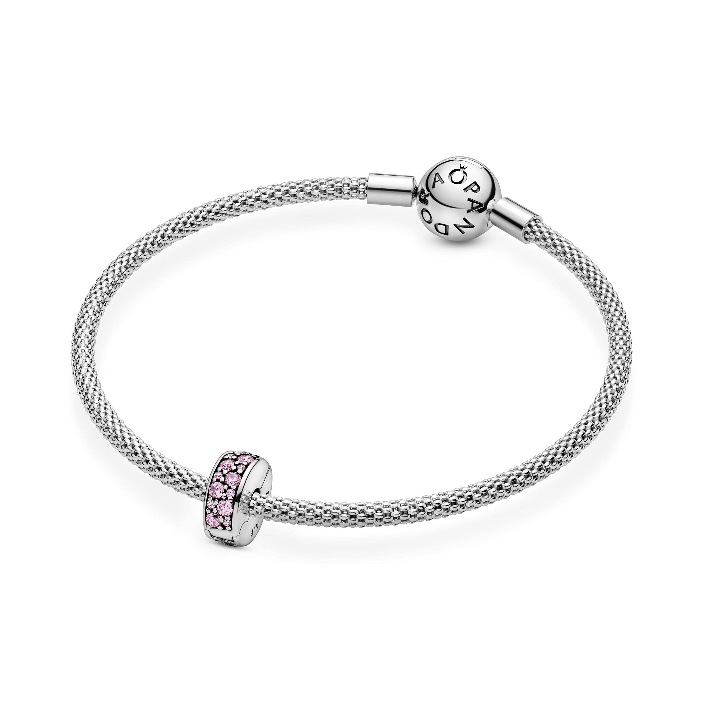 Pandora Jewelry Pink Pave Clip Emerald Charm in Sterling Silver, No Box