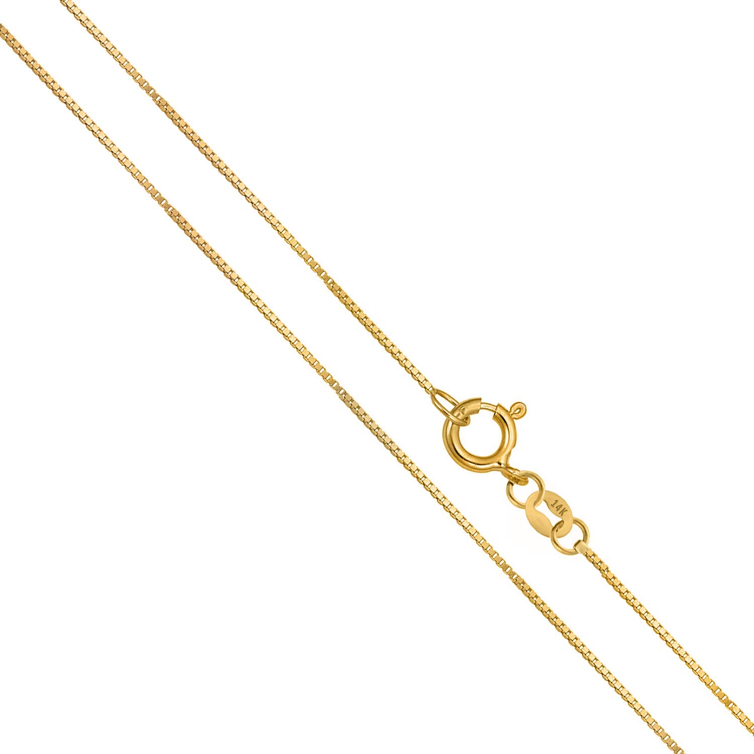 Orostar 14K Solid Gold 0.45mm Thin Box Chain Pendant Necklace, 18" - White and Yellow Gold (Yellow Gold, 18)
