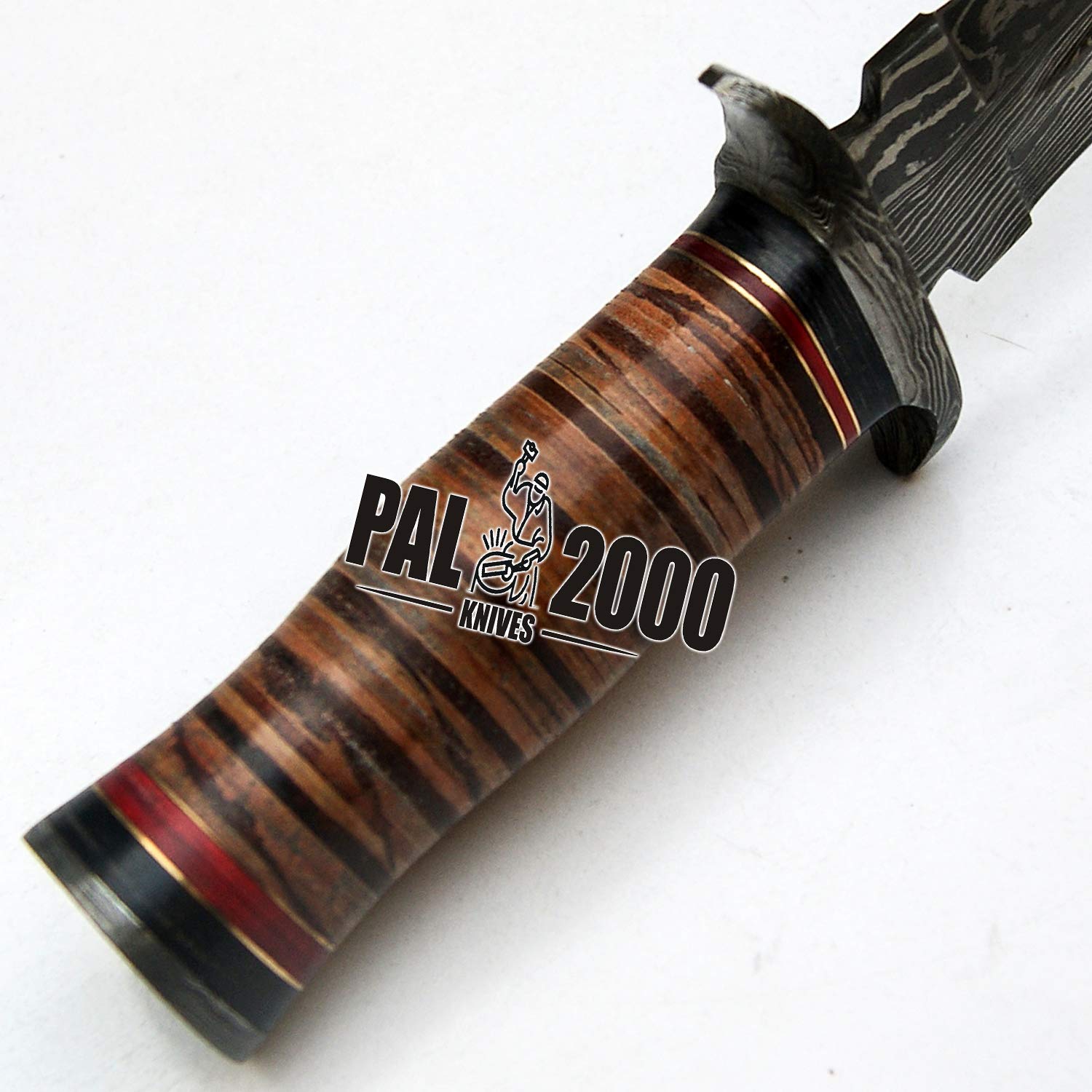 PAL 2000 KNIVES Handmade Damascus Steel Fixed Blade 8 Inch Dagger Hunting Knife 5 Inch Leather Handle - 9276