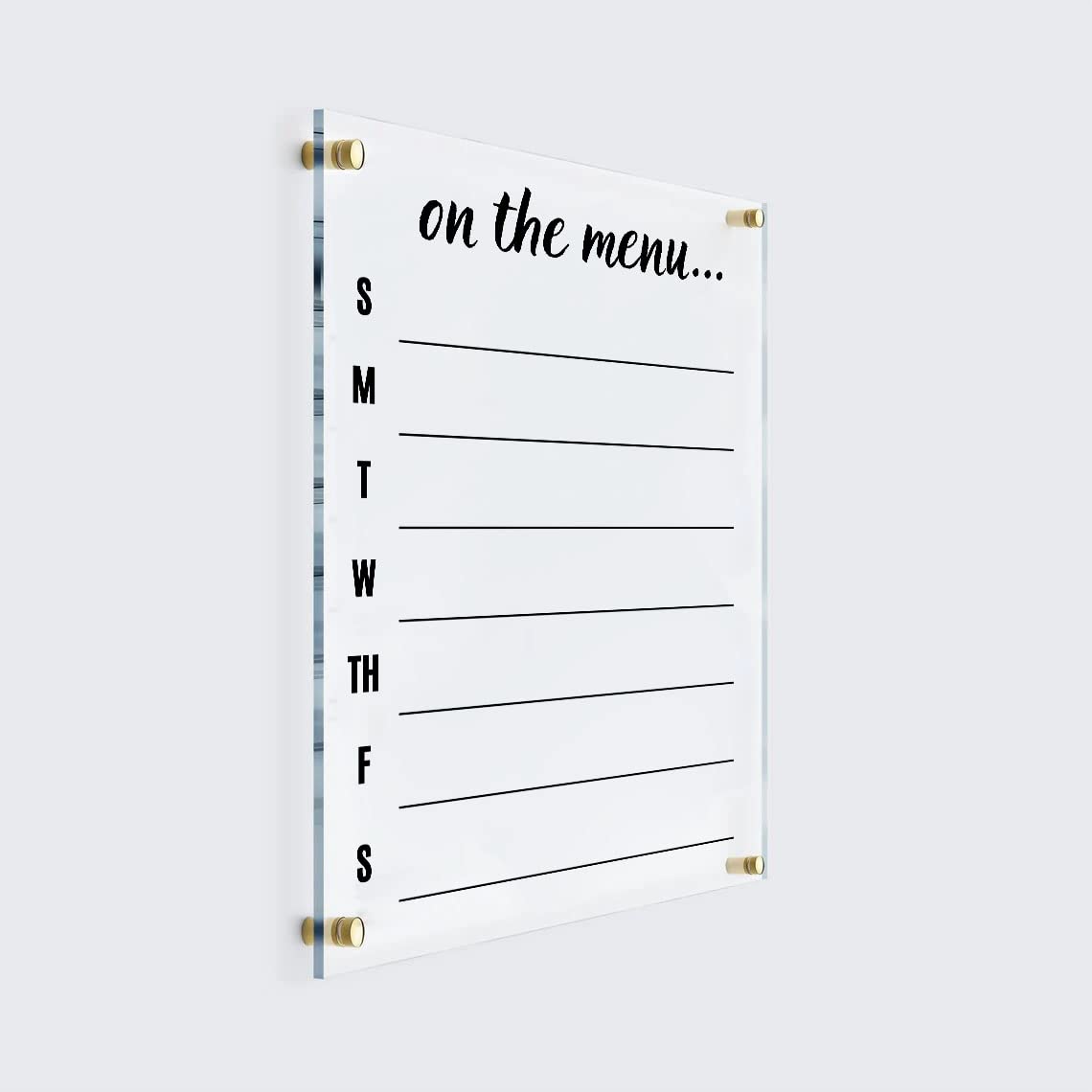 Menu Planner Acrylic Weekly Wall Calendar - Personalized Dry Erase Board, Menu Board for Wall, Weekly Calendar, Housewarming Gift, Menu Board for Kitchen (14"x18", Standard Package)