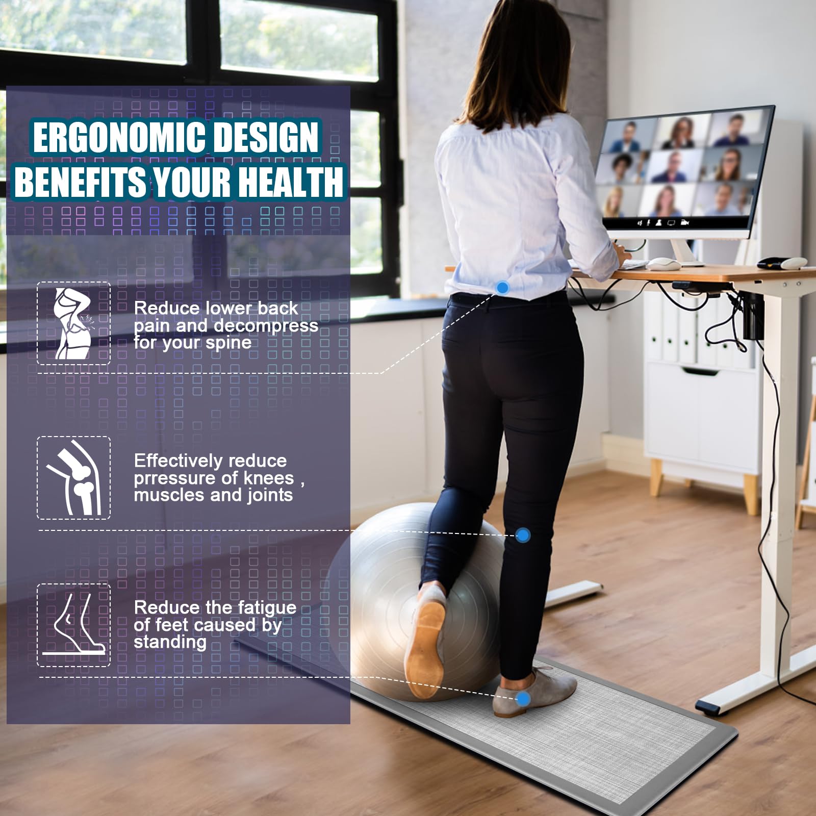 WEZVIX Anti Fatigue Kitchen Mat [2 PCS], Cushioned Kitchen Rugs and Mats Non-Skid, Waterproof Floor Mat, Ergonomic Comfort Foam Standing Mat for Floor, Kitchen, Office, Sink, Laundry - Grey and Grey