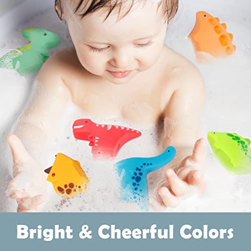 XDUOYJOY Dinosaur Baby Bath Toys Water Gun Squirt Set for Infants Toddlers Bathtub Beach Pool, Stacking Toy for Kids, 6 Pack