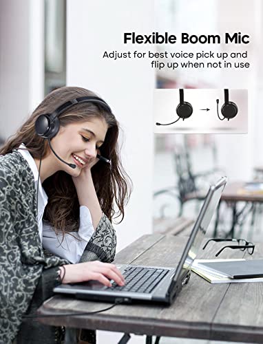 XAPROO USB Headset with Microphone for PC, Computer Headset with Microphone, Comfort-Fit On Ear Business Headset, 3.5 mm Wired Headphones for MS Teams Skype Zoom VoIP Conference Online Class