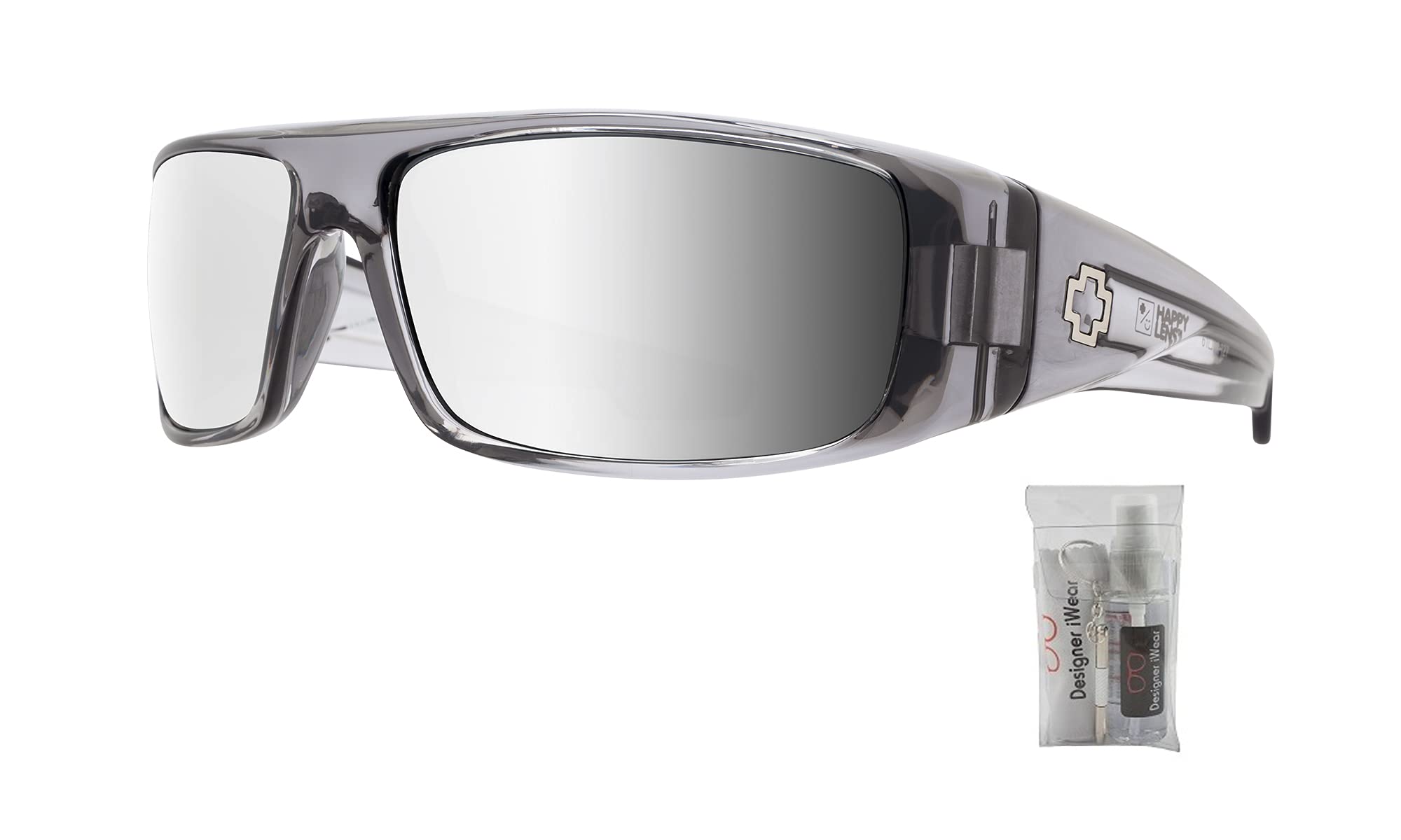 SPY Logan 670939204352 Clear Smoke/HD Plus Gray Green with Silver Mirror Rectangtle Sunglasses for Men for Women 61… + BUNDLE with Designer iWear Eyewear Kit