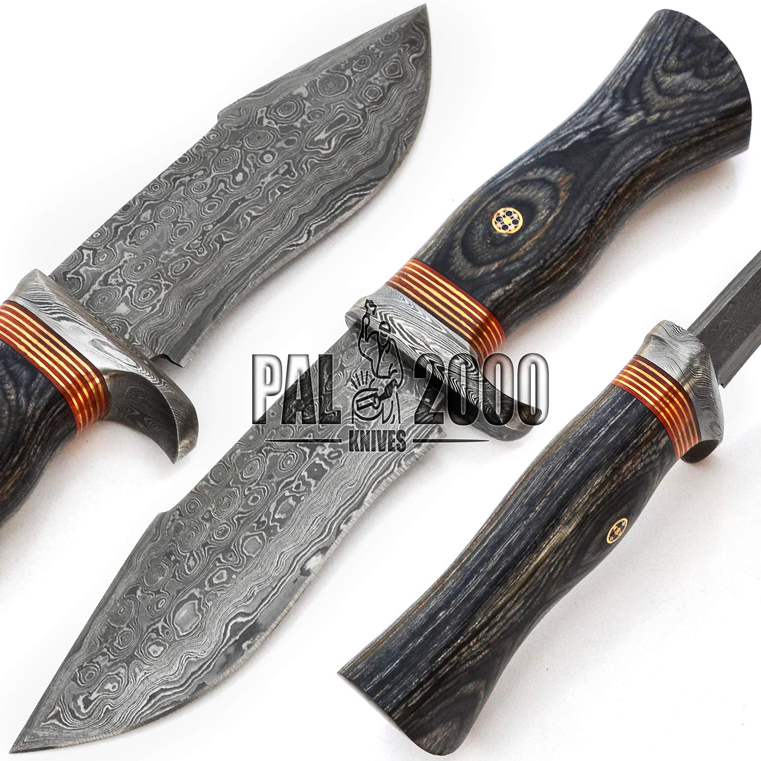 PAL 2000 KNIVES DAM-9812 Handmade Damascus Steel Fixed Blade Hunting Knife Rose wood Handle with Sheath