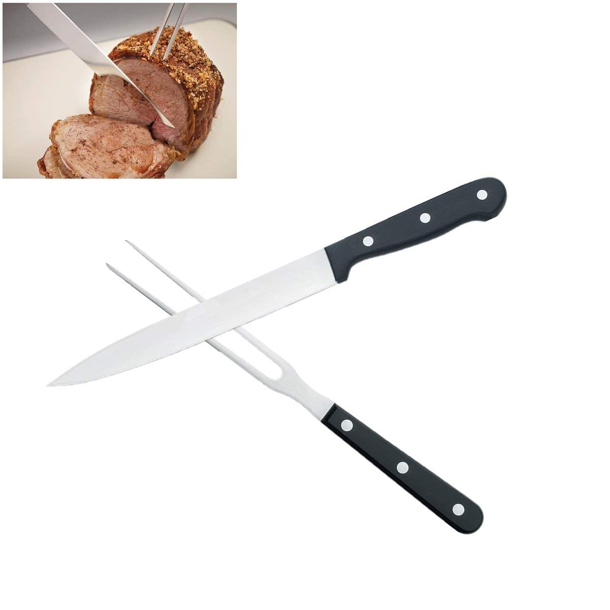 Stainless Steel Spiked Roast Chicken Carving Dish Tray, Turkey Meat Serving, Stainless Steel Carving Knife Fork Set for Meat Turkey(Carving Tray Knife Fork)