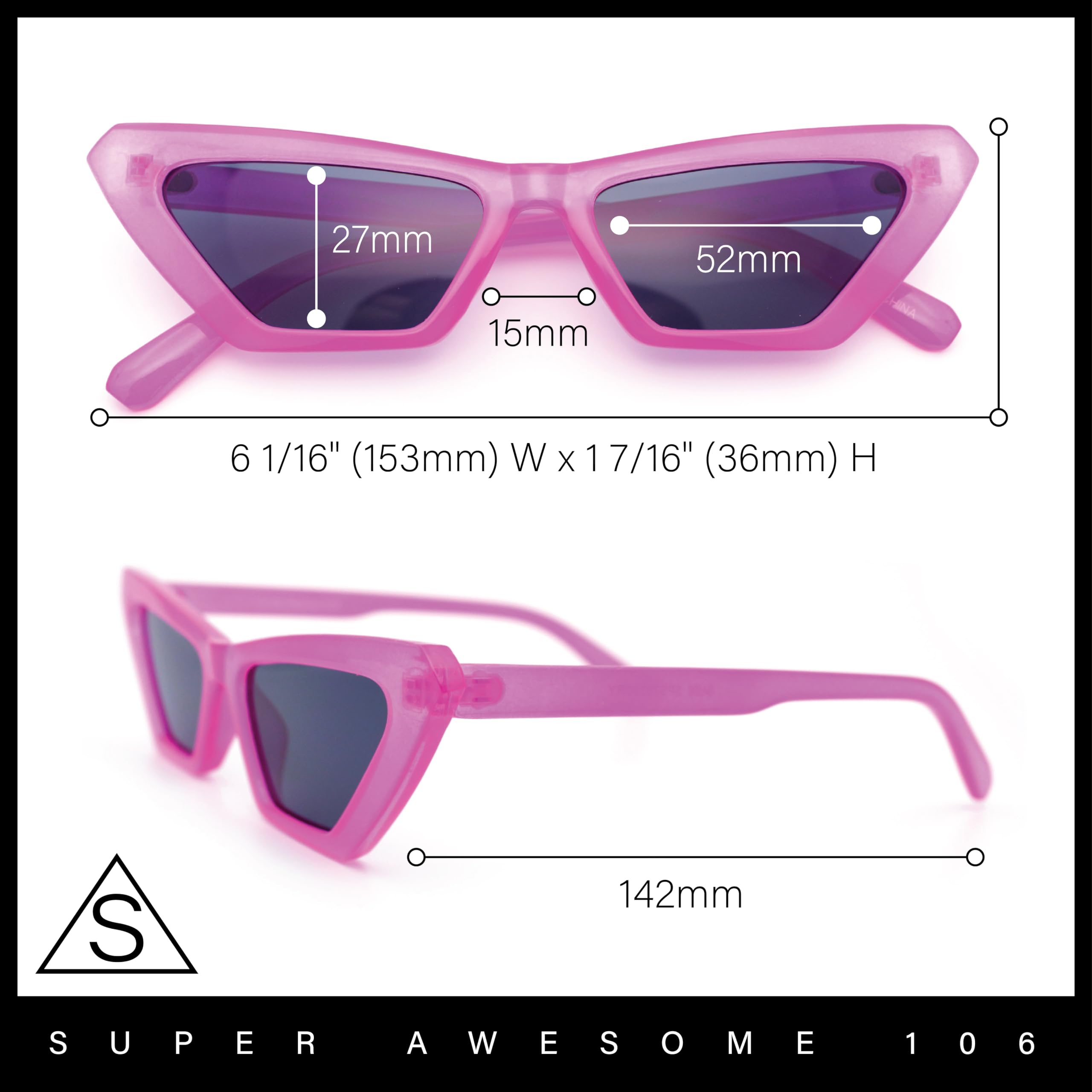 SA106 Womens Neon Pop Color 80s Squared Cat Eye Sunglasses (Pink Black)