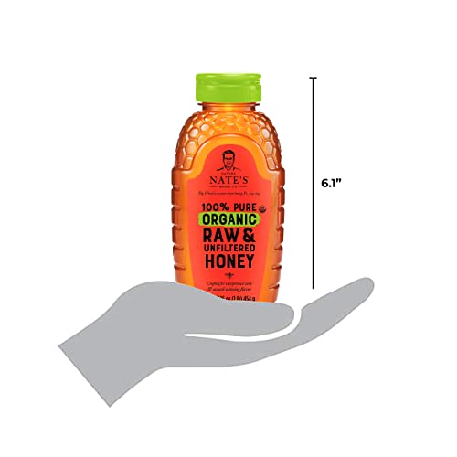 Nate's Organic 100% Pure, Raw & Unfiltered Honey - USDA Certified Organic - 16oz. Squeeze Bottle