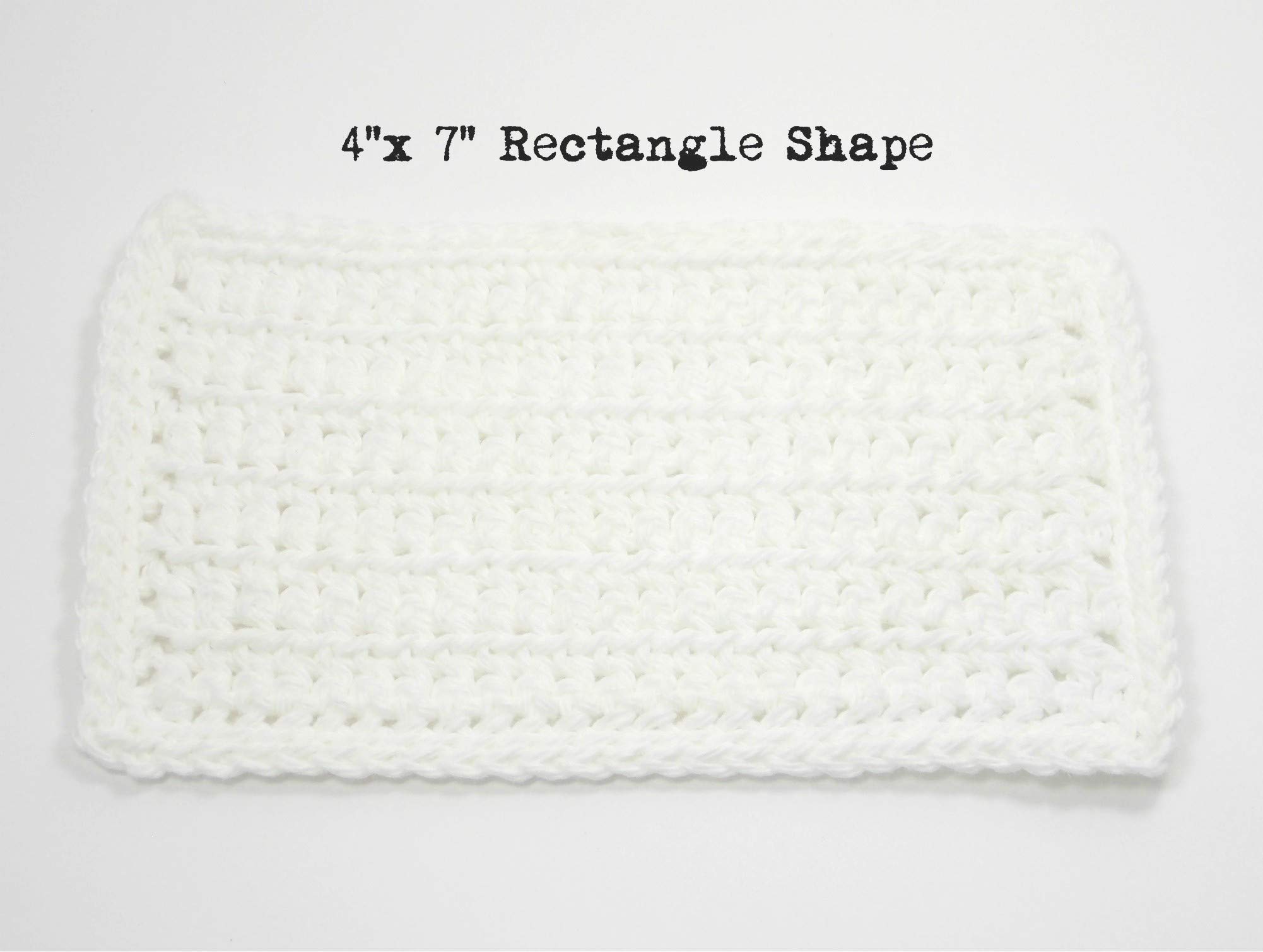Set of 4 Handmade White 4 inch x 7 inch Rectangular Crochet Cotton Dishcloths