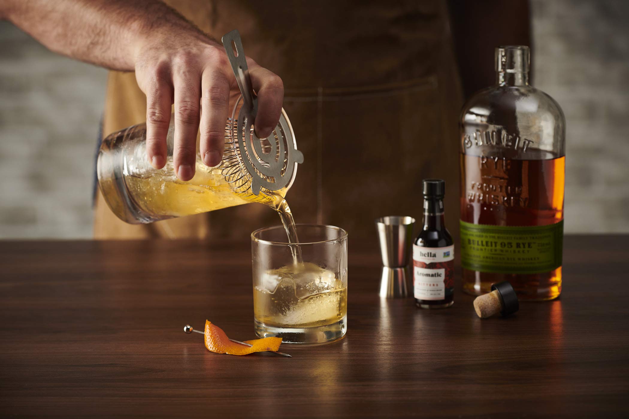Whiskey Cocktail Kit: Rocks Drinking Glass Set, 750ml Crystal Mixing Glass, Ice Cube Mold, Stainless Bar Spoon Muddler, Strainer, Jigger, Garnish Picks, Bitters, Recipes Cards for Old Fashioned & More