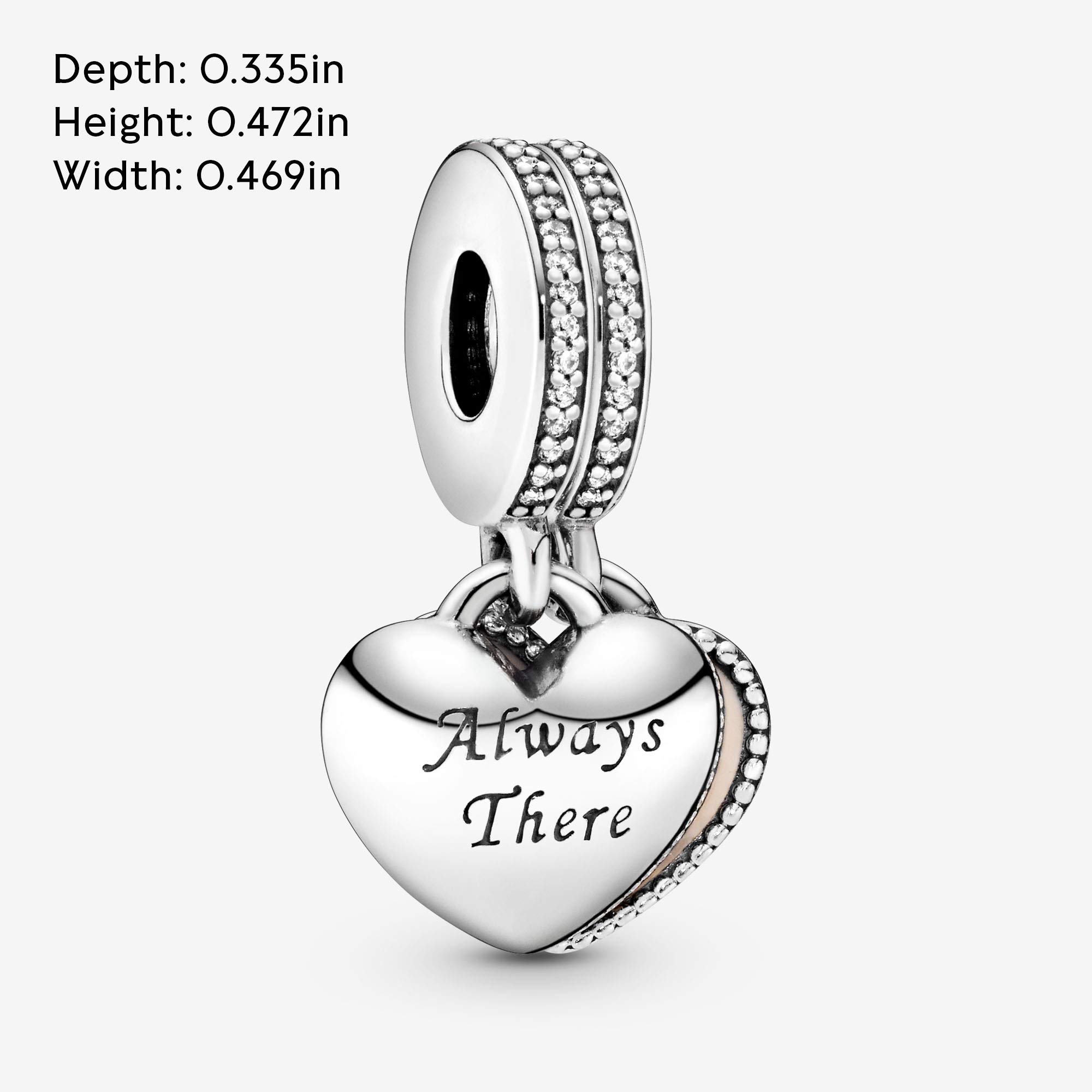 PANDORA Best Friends Dangle Charm, Oxidised Sterling Silver, Soft Pink Enamel & Clear Cubic Zirconia, One Size