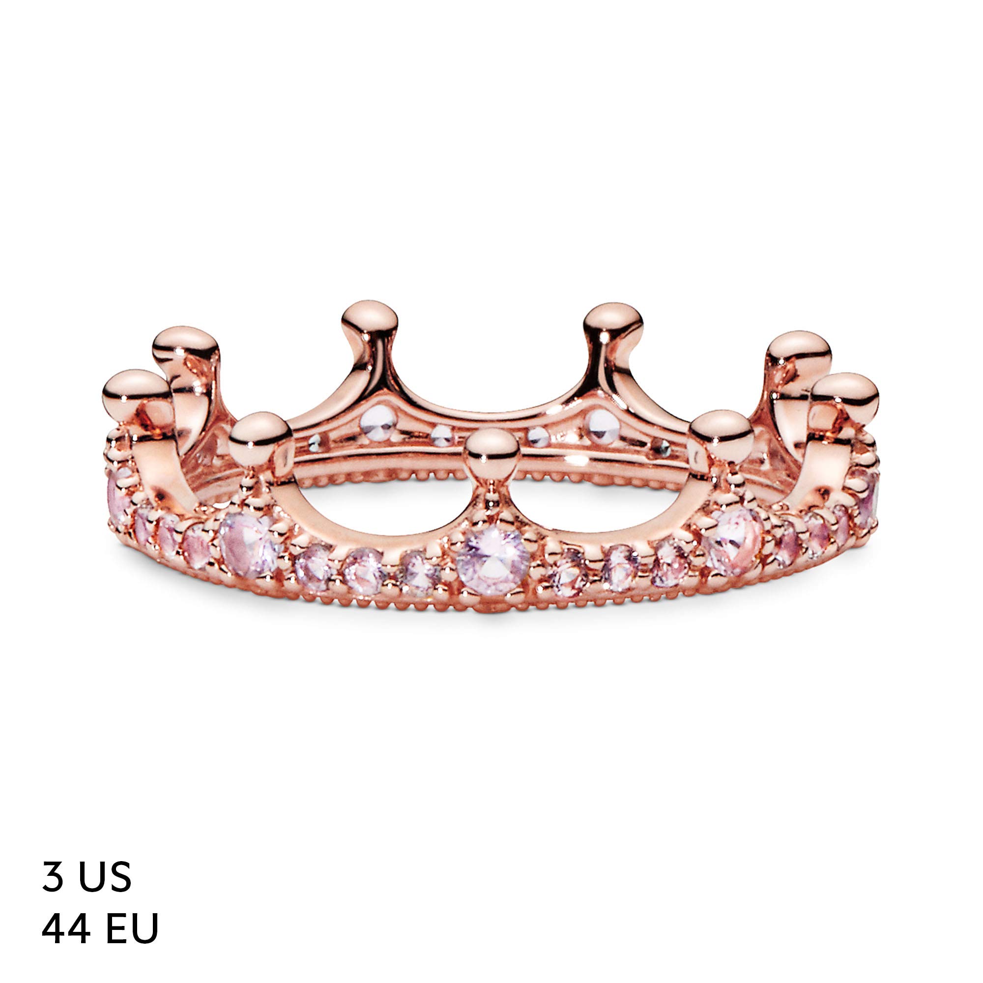 Pandora Enchanted Crown - Pink Sparkling Crown Ring - Rose Gold Ring for Women - Layering or Stackable Ring - Gift for Her - 14k Rose Gold-Plated Rose with Pink Crystals - Size 7