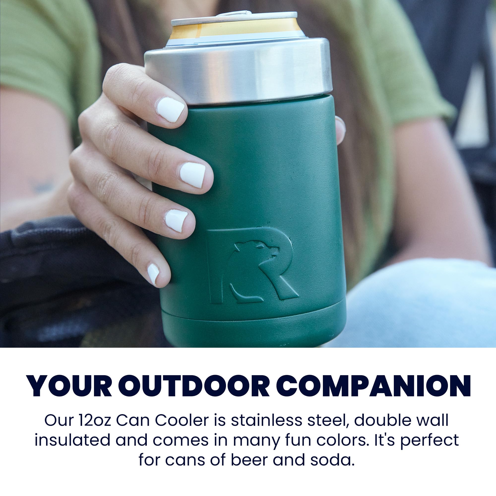 RTIC Can Cooler Insulated, Beer, Beverage, Soda Can Cooler with Lid, Stainless Steel Metal, Double Wall Insulation Coozie for Cans, Sweat Proof, 12oz, Slate Blue