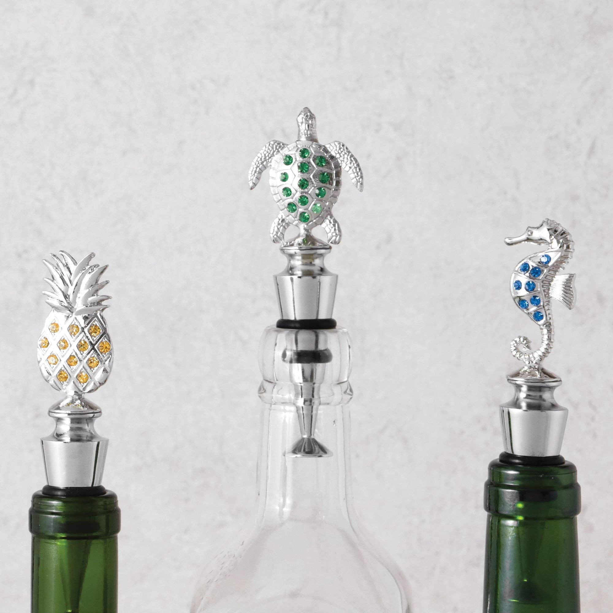 UPware Wine Stopper Bottle Stopper 1-Pack Zinc Alloy Wine and Beverage Bottle Stopper Cute Decorative Wine Stopper Wine Preserver Reusable Wine Corks (Sea Turtle with Crystal Glass)