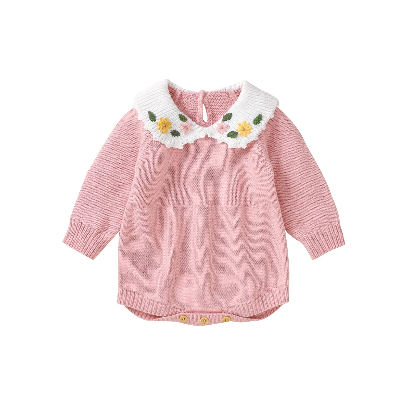 XIXIXIU Baby Cute Sweater Flower Embroidery Warm Knitted Bodysuit For Spring Photography Comfy Romper Clothes Pink 1-3 Months