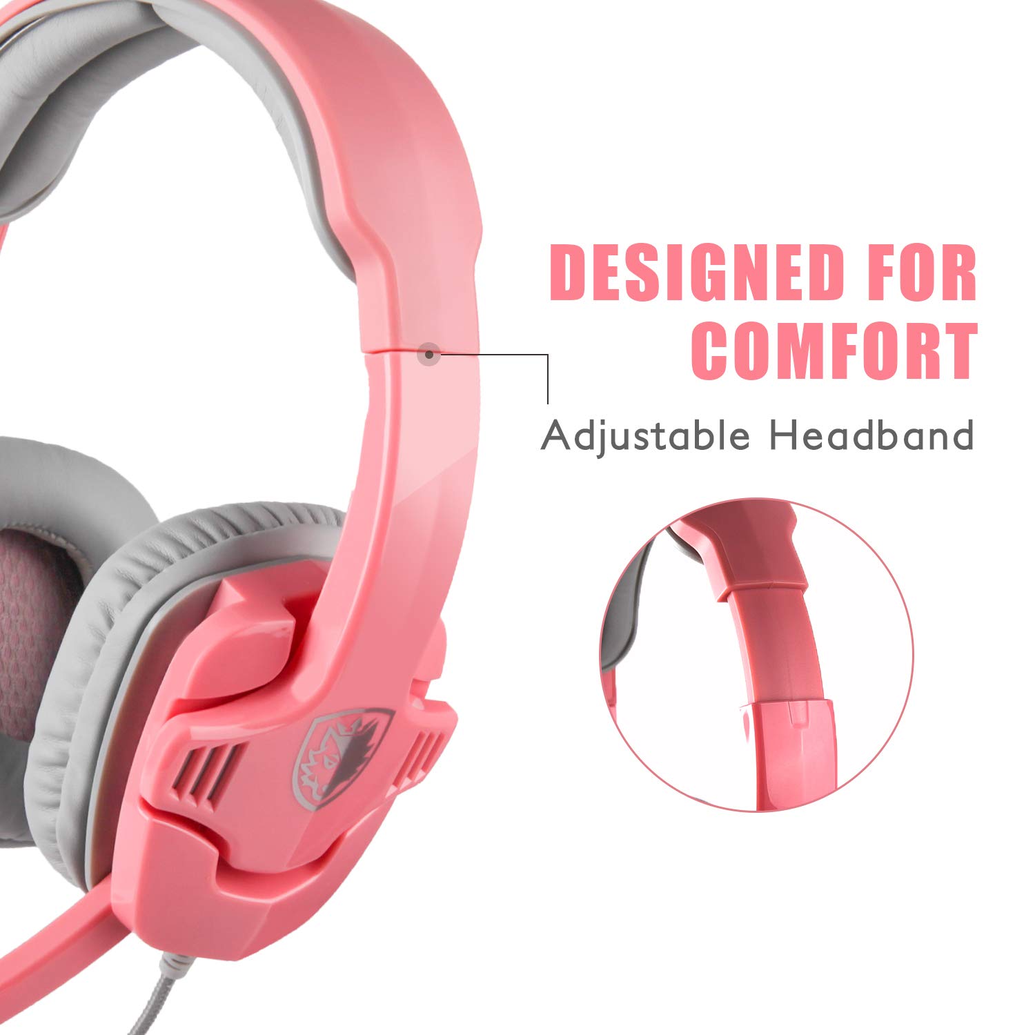 SADES SA708GT Pink Stereo Gaming Headset for Xbox One, PS4, PC, Nintendo Switch Games Over Ear Headphones