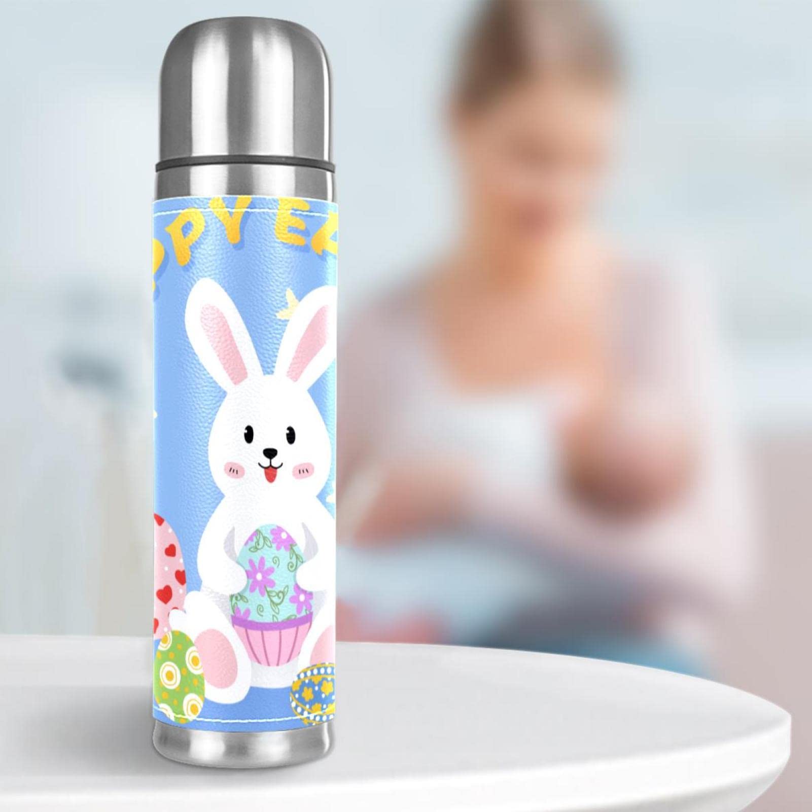 Stainless Steel Leather Vacuum Insulated Mug Easter Thermos Water Bottle for Hot and Cold Drinks Kids Adults 16 Oz