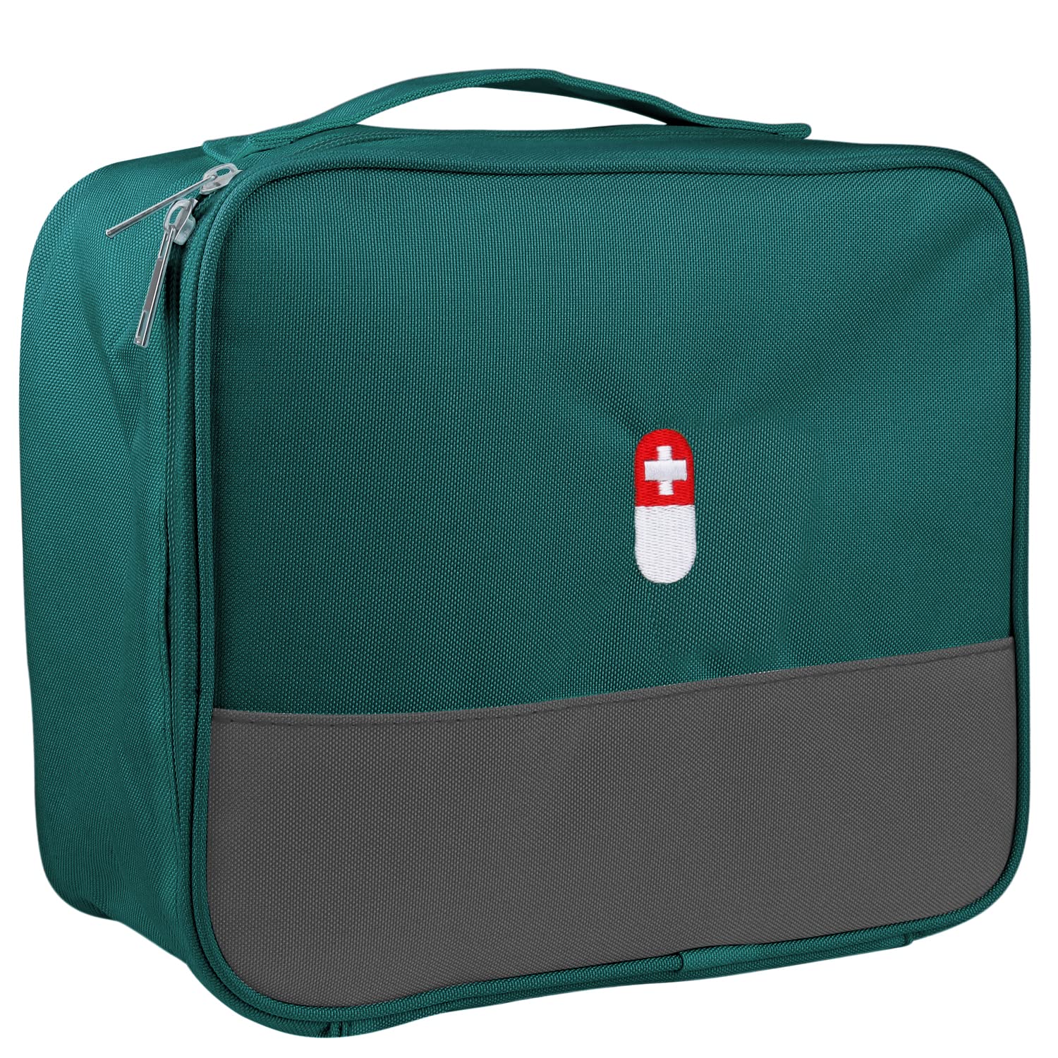 PKQP First Aid Bag, Empty Medical Supplies Organizer Bag Portable Trauma Kit for Home Office Kitchen Traveling Hiking Camping Backpacking Cycling, Green