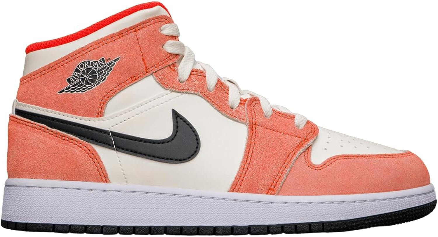 Nike Juniors Air Jordan 1 MID SE (GS), Team Orange/Black-Sail-White, Size 4 Big Kid
