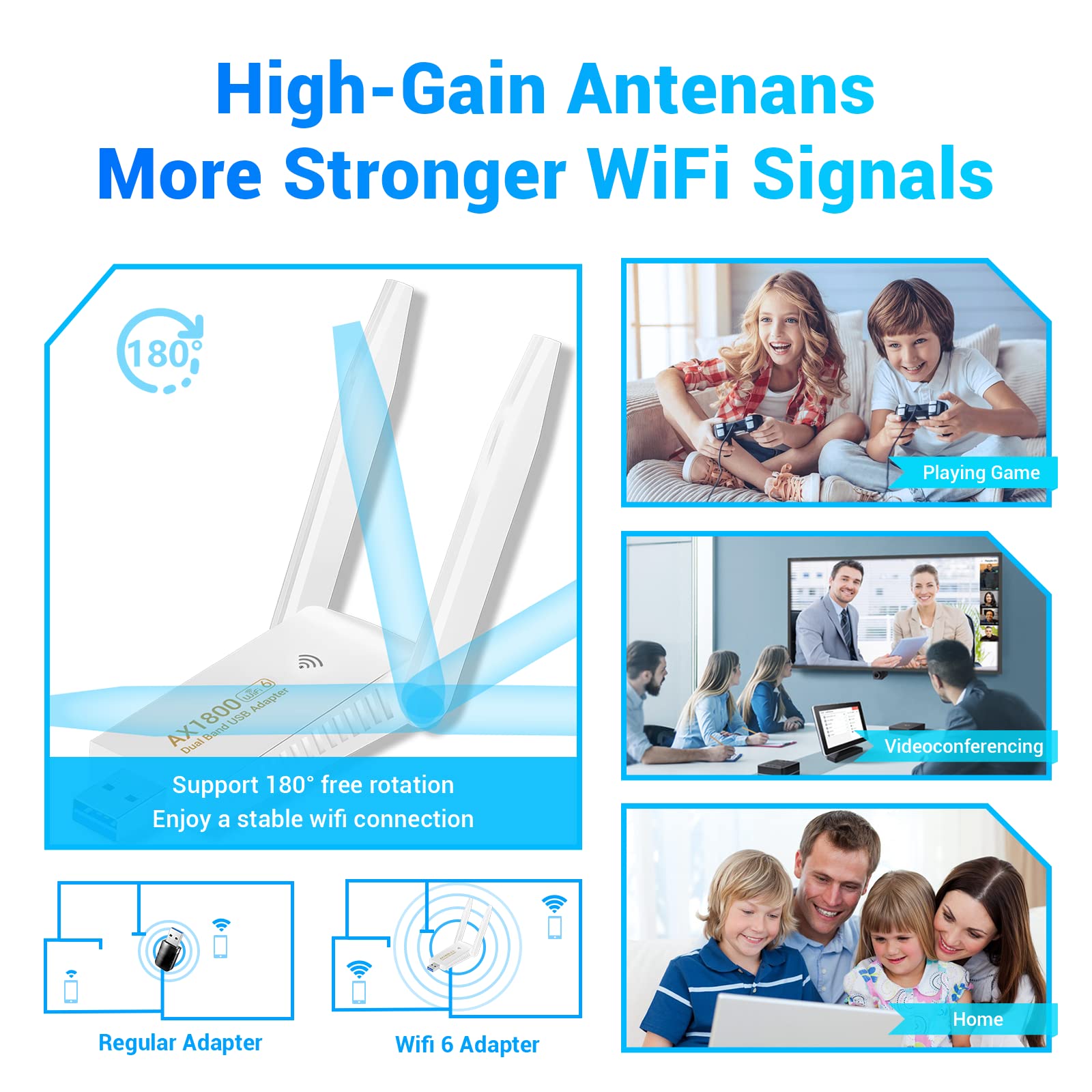 Wireless USB WiFi 6 Adapter for PC - 1800Mbps USB3.0 WiFi Adapter for Desktop PC Laptop with 5Ghz/2.4Ghz Dual Band USB wifi adapter for pc support Windows7/10/11, Wireless Adapter for Desktop Computer