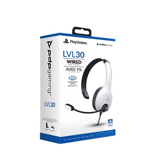 PDP LVL30 Wired Headset with Single-Sided One Ear Headphone for PlayStation, PS4, PS5 - Mac, Tablet Compatible - Noise-Cancelling Mic - Lightweight, Cool Comfort, Great for Gaming , School and Remote Work - White