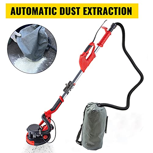 VEVOR Drywall Sander 750W, Electric Sander Variable Speed 800-1750RPM, Drywall Sander Foldable Sheetrock Sander, with Telescope Handle, Vacuum Bag Drywall Sanders 6 Sand Pads
