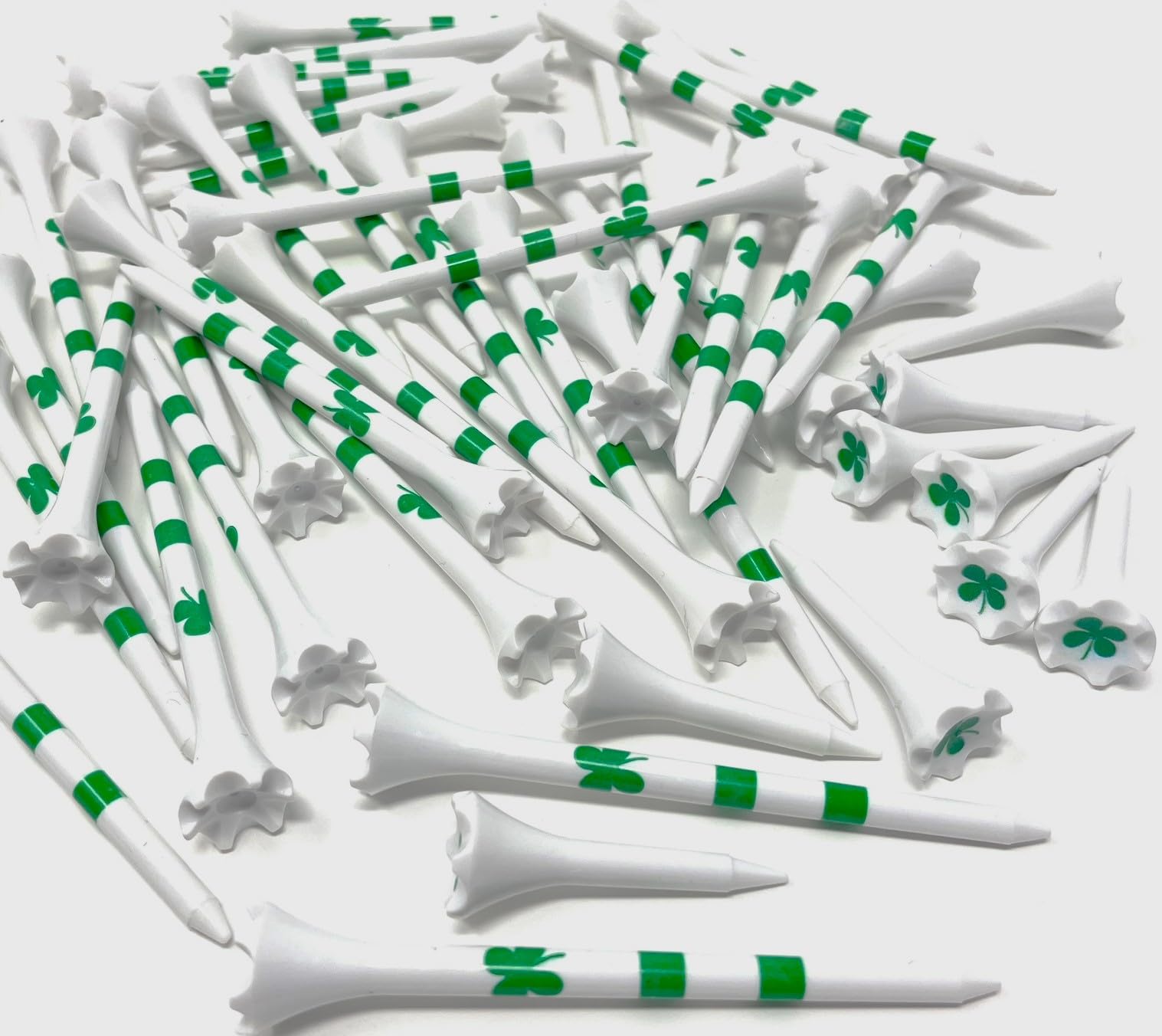 NorthPointe Golf Tees Plastic Combo Length Pack of 50 includes (40 Count) 3 ¼” Plastic Golf Tees + (10 Count) 1½ Plastic Short Tees for Irons, Hybrids, Par Threes (Four Leaf Clover/Shamrock)