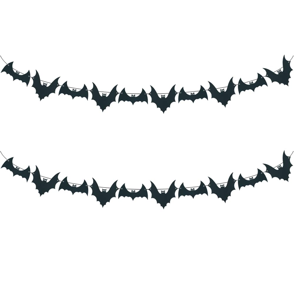 SaktopDeco 2 Pack Felt Black Bat Garland Banner Flying Bats for Fireplace Haunted House Halloween Themed Party Decorations