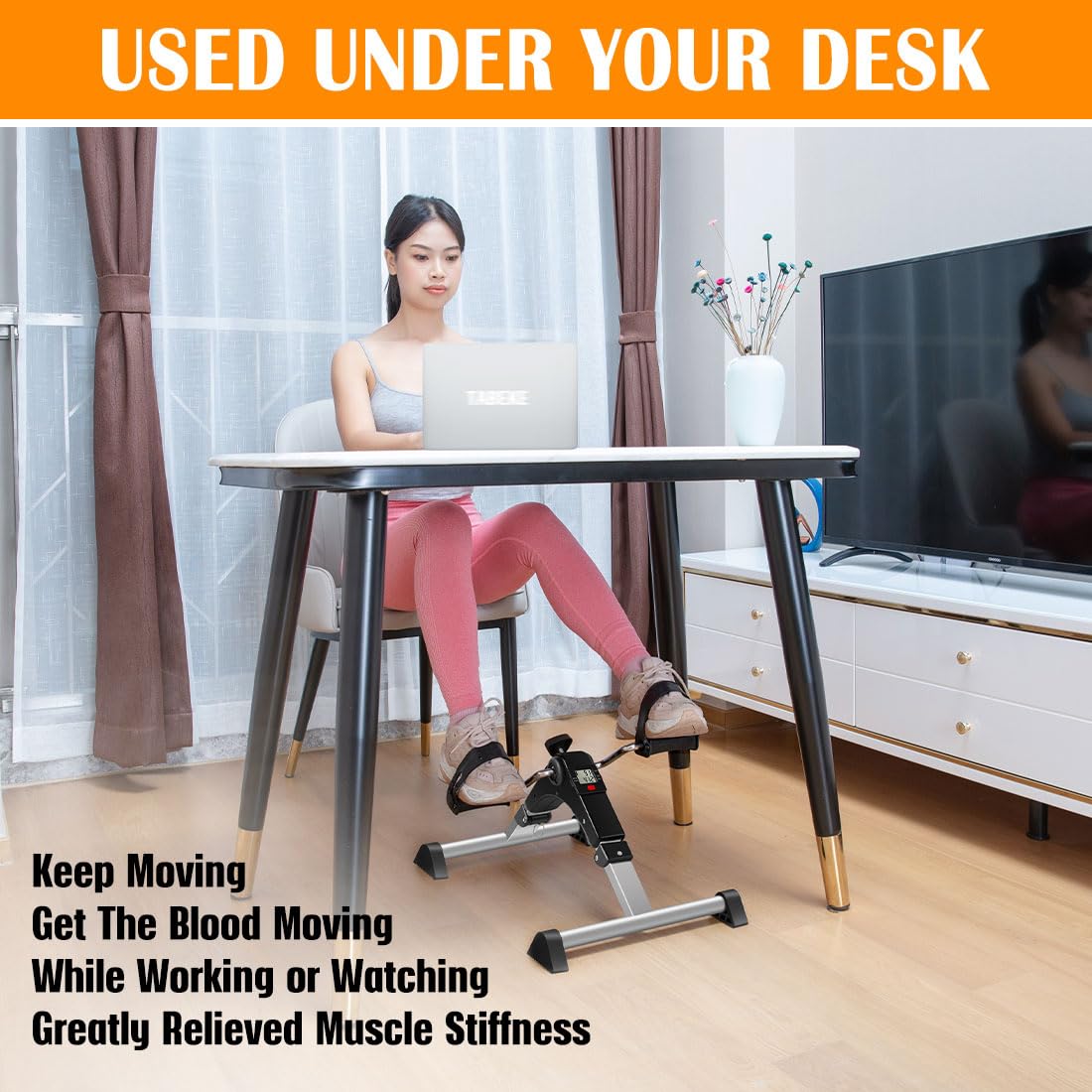 TABEKE Under Desk Bike Pedal Exerciser, Upper & Lower Peddler Exerciser for Arm & Leg Workout, Fitness Folding Exerciser Peddler with LCD Display, Home Exercise Bike for Elderly
