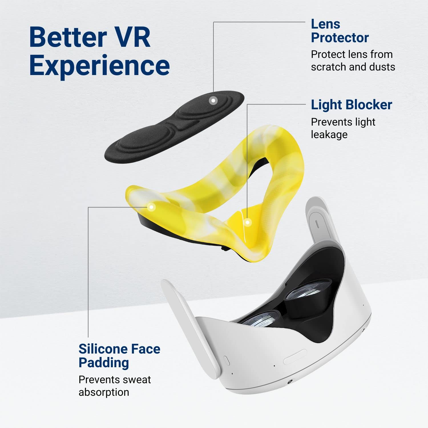 TNP VR Face Cover and Eye Cover for Meta Oculus Quest 2 Face Cushion with Nose Light Blocker - Sweat Guard Silicone Cover for Oculus Quest 2 Face Pad, Cloudy Yellow