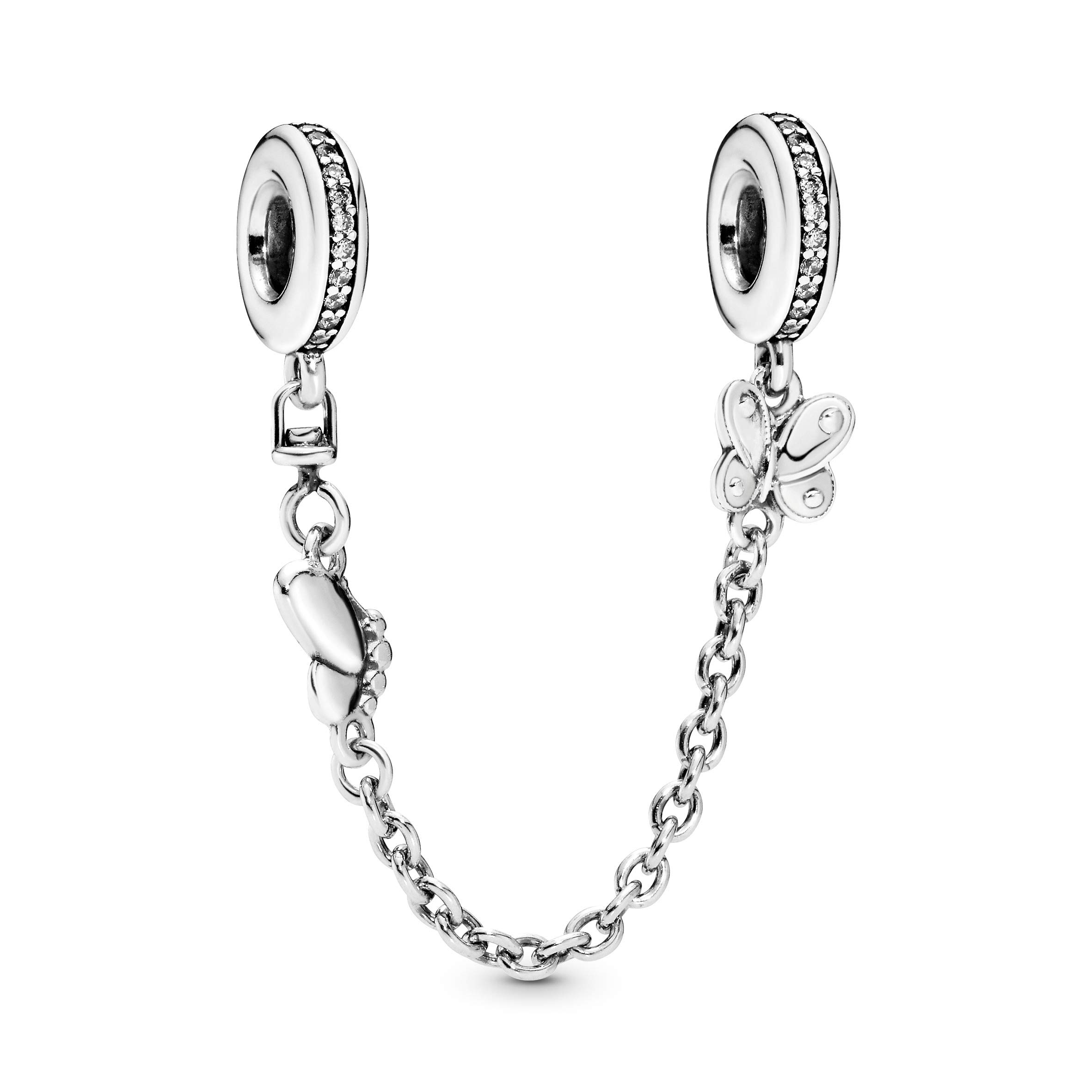 Pandora Jewelry Butterfly Safety Chain Cubic Zirconia Charm in Sterling Silver