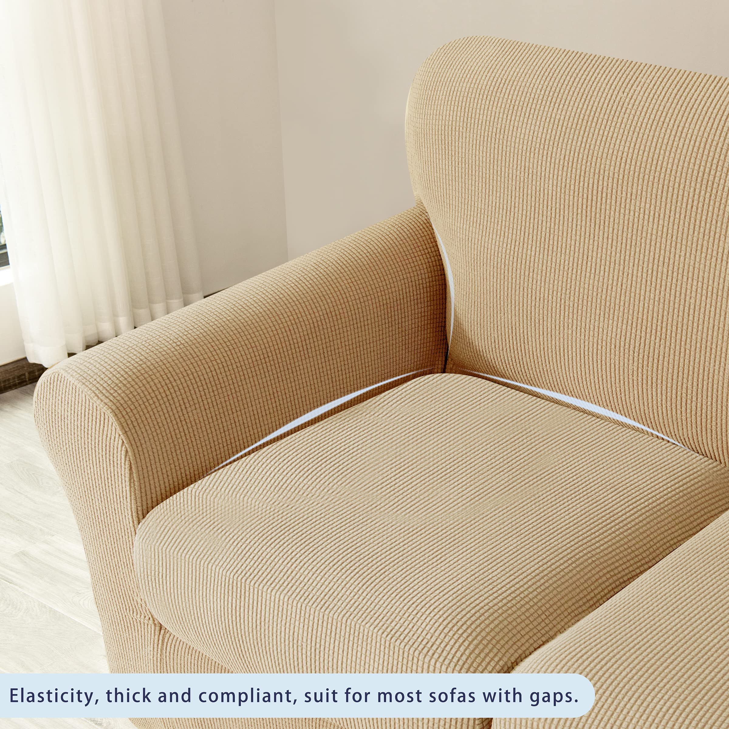 SUBRTEX Sofa Slipcover with Separate Cushion Couch Cover 3-Seaters Furniture Protector for Kids/Pets (Large,Khaki)