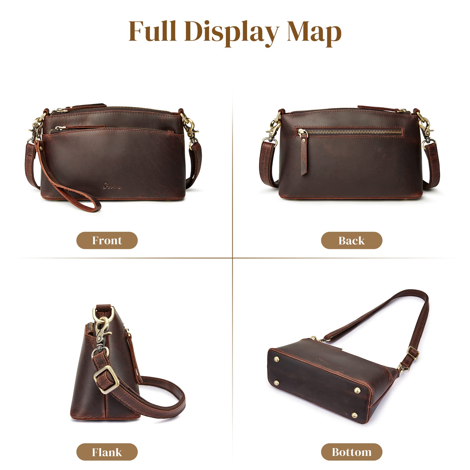 Women Vintage Genuine Leather Tote Bag with Small Leather Purse