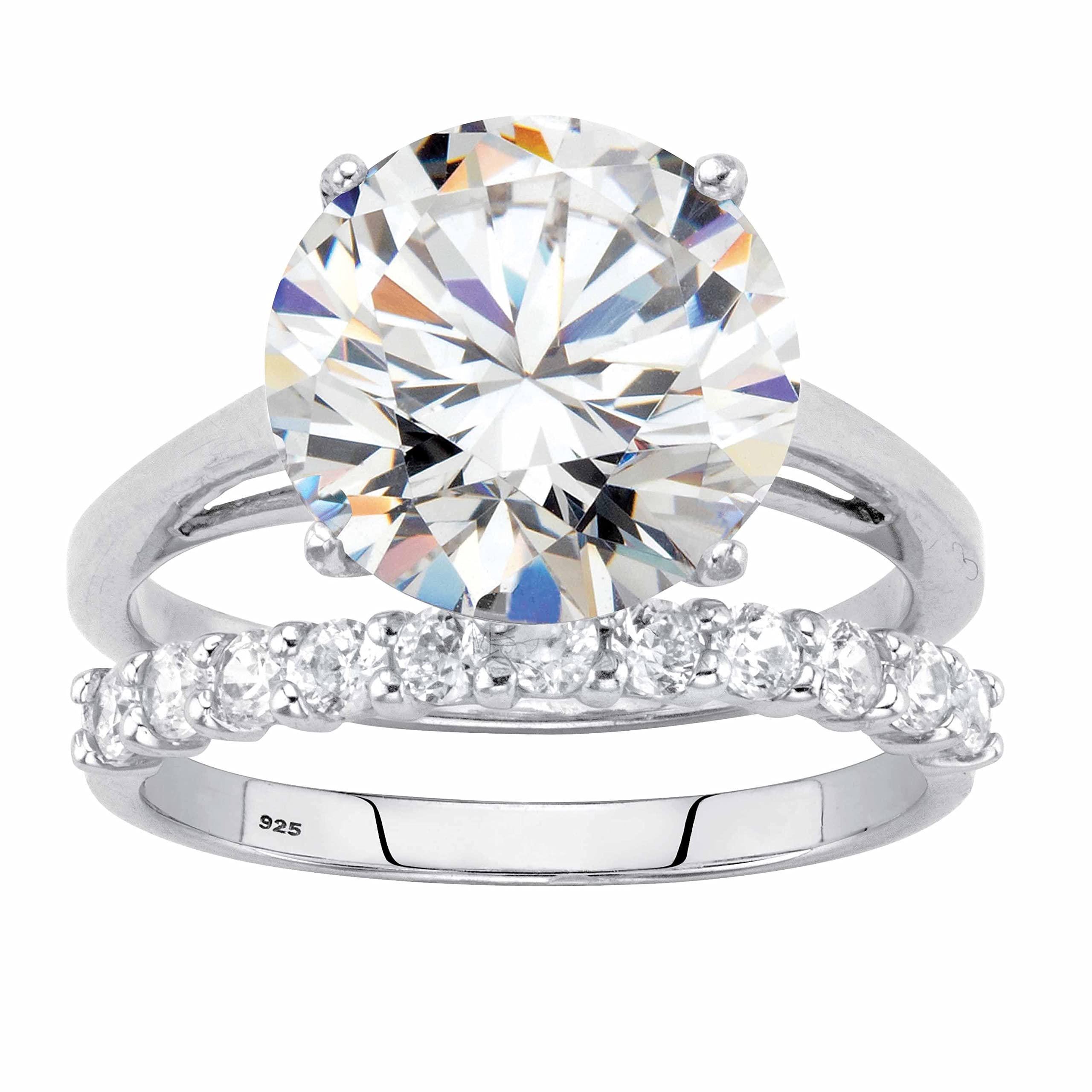 PalmBeach 18k Gold-Plated or Platinum-Plated Sterling Silver Round Cubic Zirconia Two Tone 2 Piece Bridal Ring Set Size 6