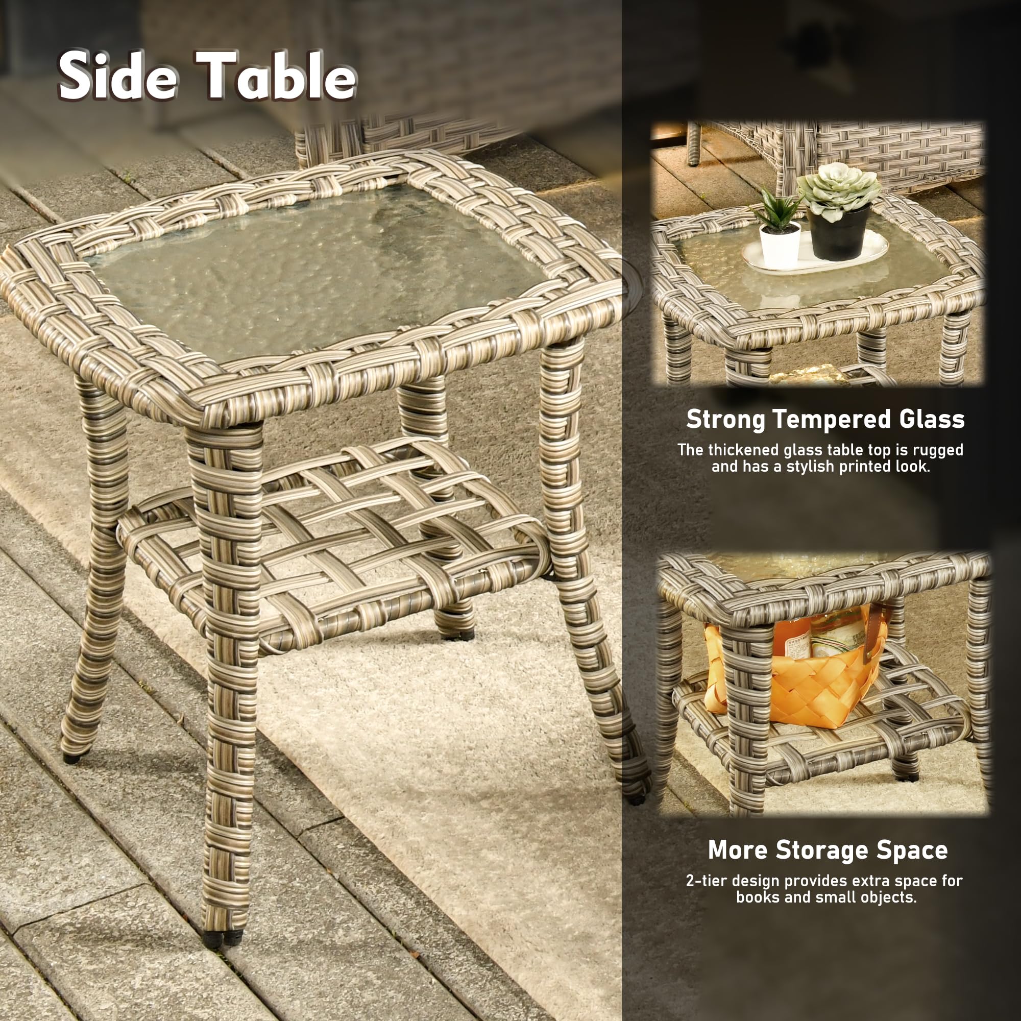 XIZZI Wicker Outdoor Furniture Patio Furniture Set - Patio Conversation Set,Outside Rattan Sofa Set for Garden,Poolside,Backyard,Deck (Beige, 8PCS,9 Seats+Coffee Table)