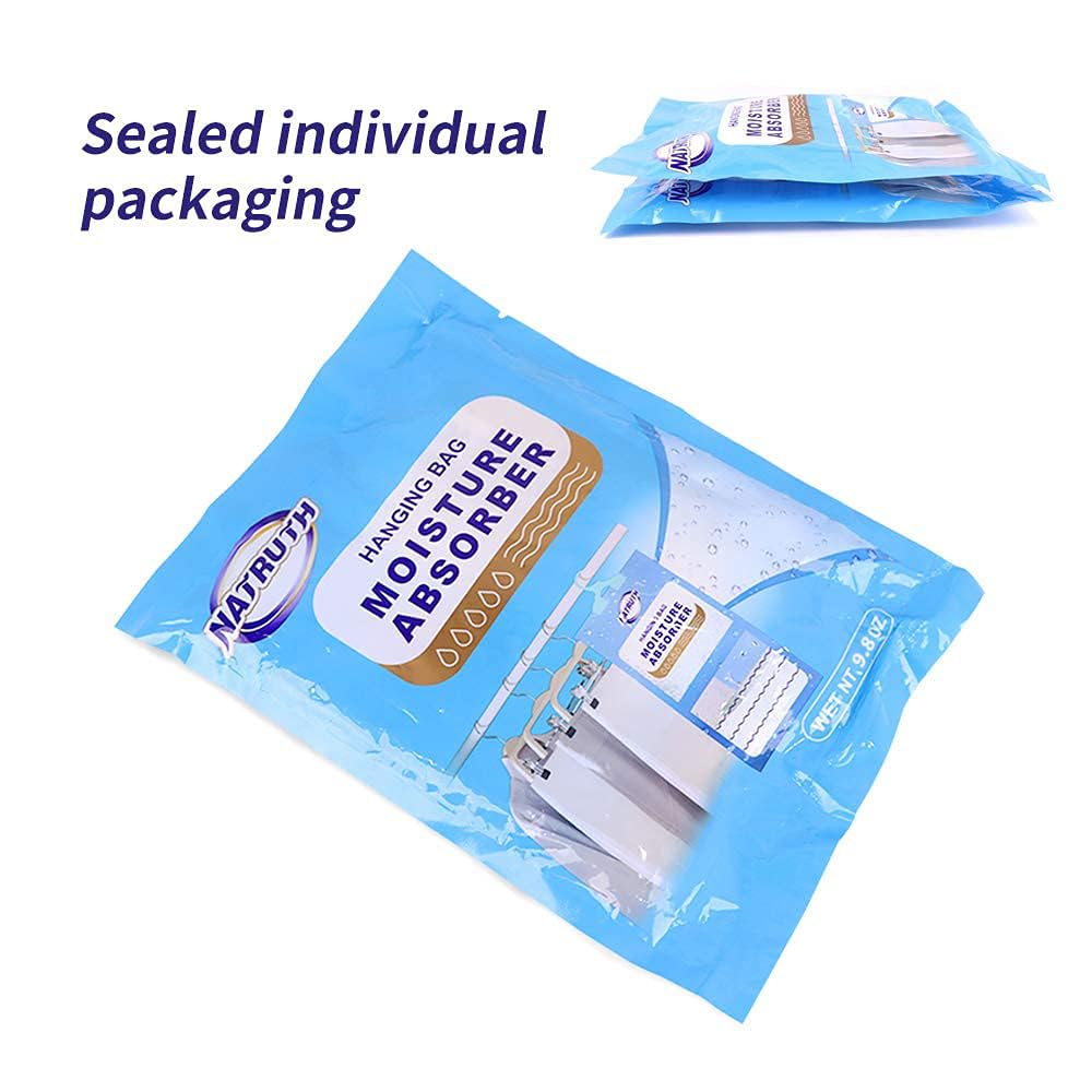 NATRUTH Moisture Absorber Bag, 12 Packs Fragrance Free Desiccant Hanging Bag,Odor Absorber,Eliminates Odors Creates Fresher Cleaner air,Efficient Humidity Absorber for Closet、Bathroom、Humidity Packs