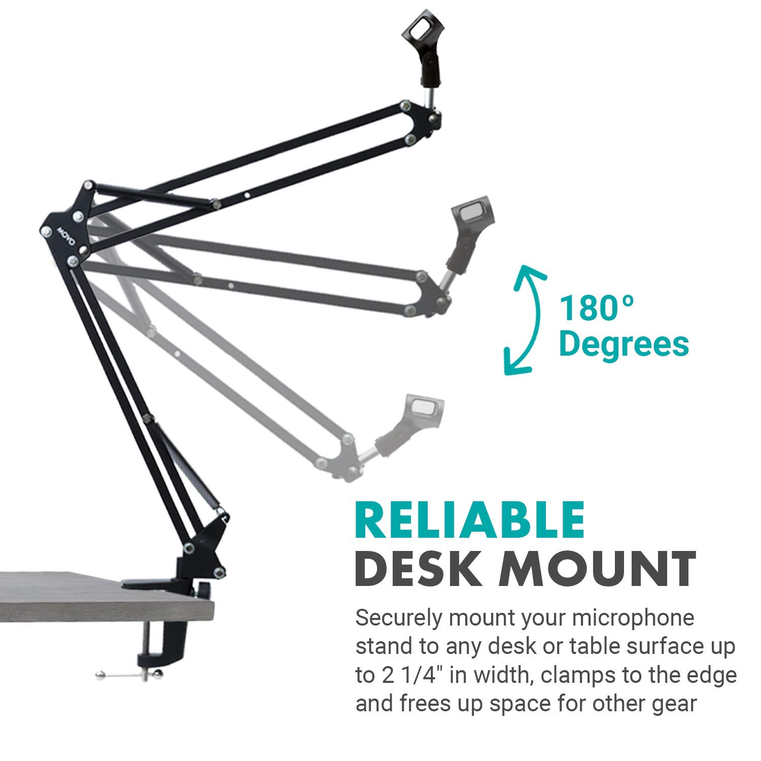 Movo ASM-5 Adjustable Professional Microphone Suspension Scissor Arm Microphone Boom Arm Stand. Compact Desk Mic Stand with Clamp Mount Essential Podcasting Equipment for Interviews, Webinars and More