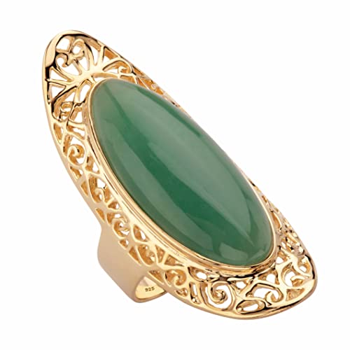 PalmBeach Jewelry 14K Yellow Gold Plated Sterling Silver Oval Shaped Genuine Black or Green Jade Scrolled Halo Ring Size 7