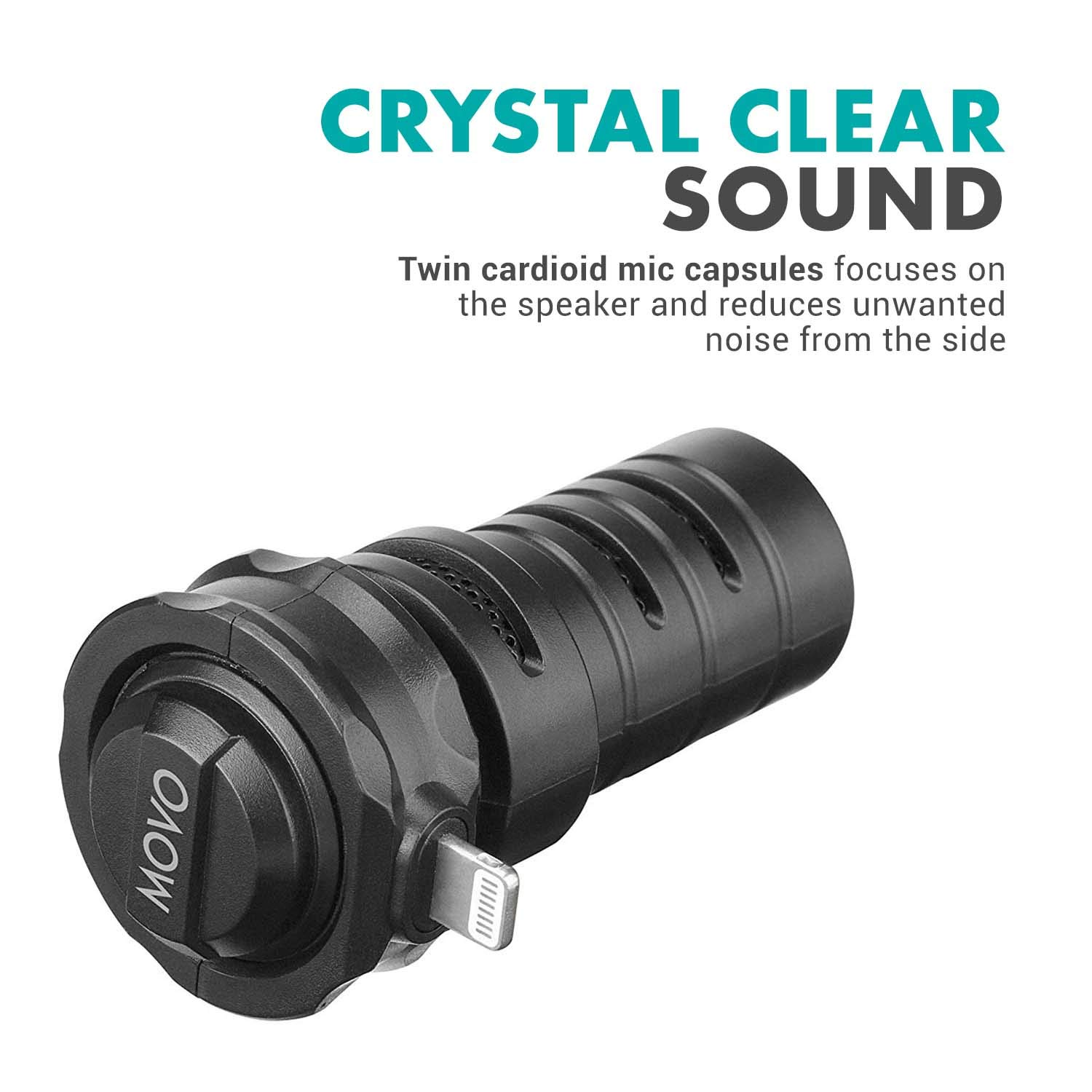 Movo LPM100 MFi Certified Lightning Directional Stereo Cardioid Microphone Compatible with iPhone, iPad, iPod, iOS Smartphones and Tablets