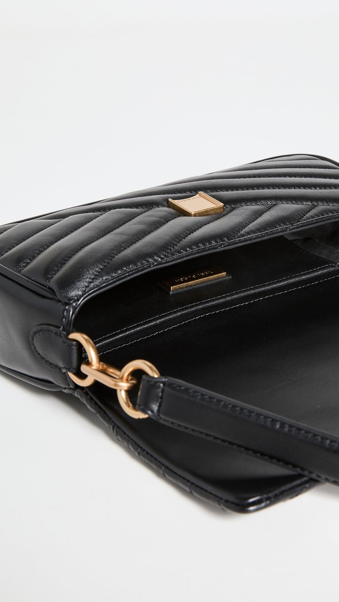 Tory Burch Women's Kira Chevron Powder Coated Small Flap Shoulder Bag, Black/Silver, One Size