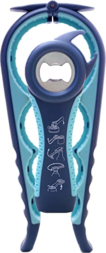 Tyzine Jar Opener|5 in 1 Multi Function Can Opener Bottle Opener Kit with Silicone Handle|Easy to Use for Women, Elderly and Arthritis Sufferers (Blue)