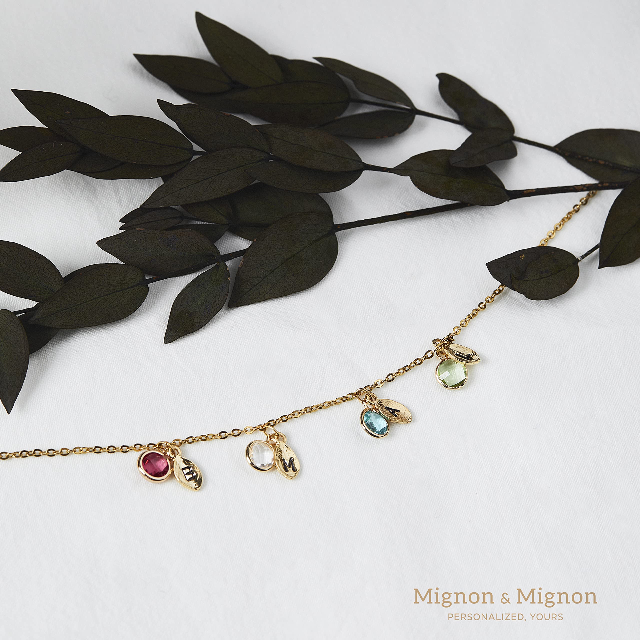 MignonandMignon Birthstone Personalized Initial Necklace Mother's Day Gift from Daughter Customized Jewelry May Birthday Friends Family Birth Stones For Grandma - BSN-H-L-D