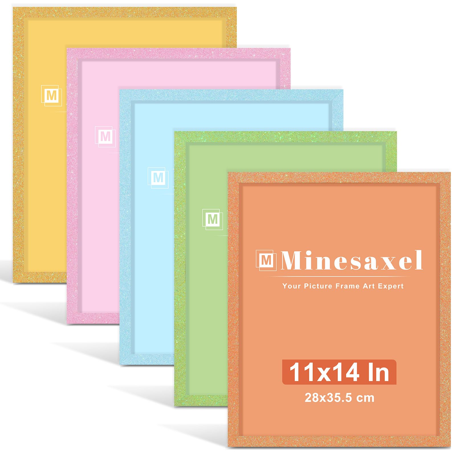 Minesaxel 11x14 Picture Frame Set of 5, Wall Gallery 11 x 14 Photo Frames, Glittering Colorful Artwork Frame