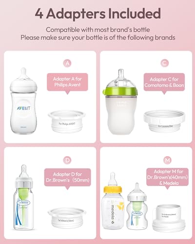 Portable Bottle Warmer, w-maxa Fast Baby Bottle Warmer for Travel with Glass Bottle & 4 Adapters, Rechargeable Bottle Warmer On The Go with Precise Temperature Control for Breastmilk, Formula