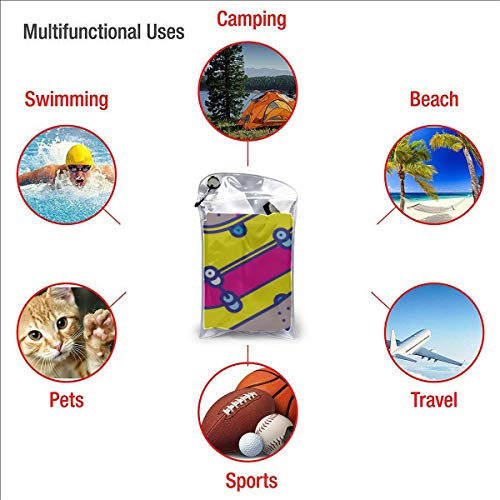MOVTBA Quick Dry Beach Towel Microfiber Compact Absorbent Beach Towel Quick Drying with Carrying Bag Interesting Sports Skateboarding Beach Accessories for Girls
