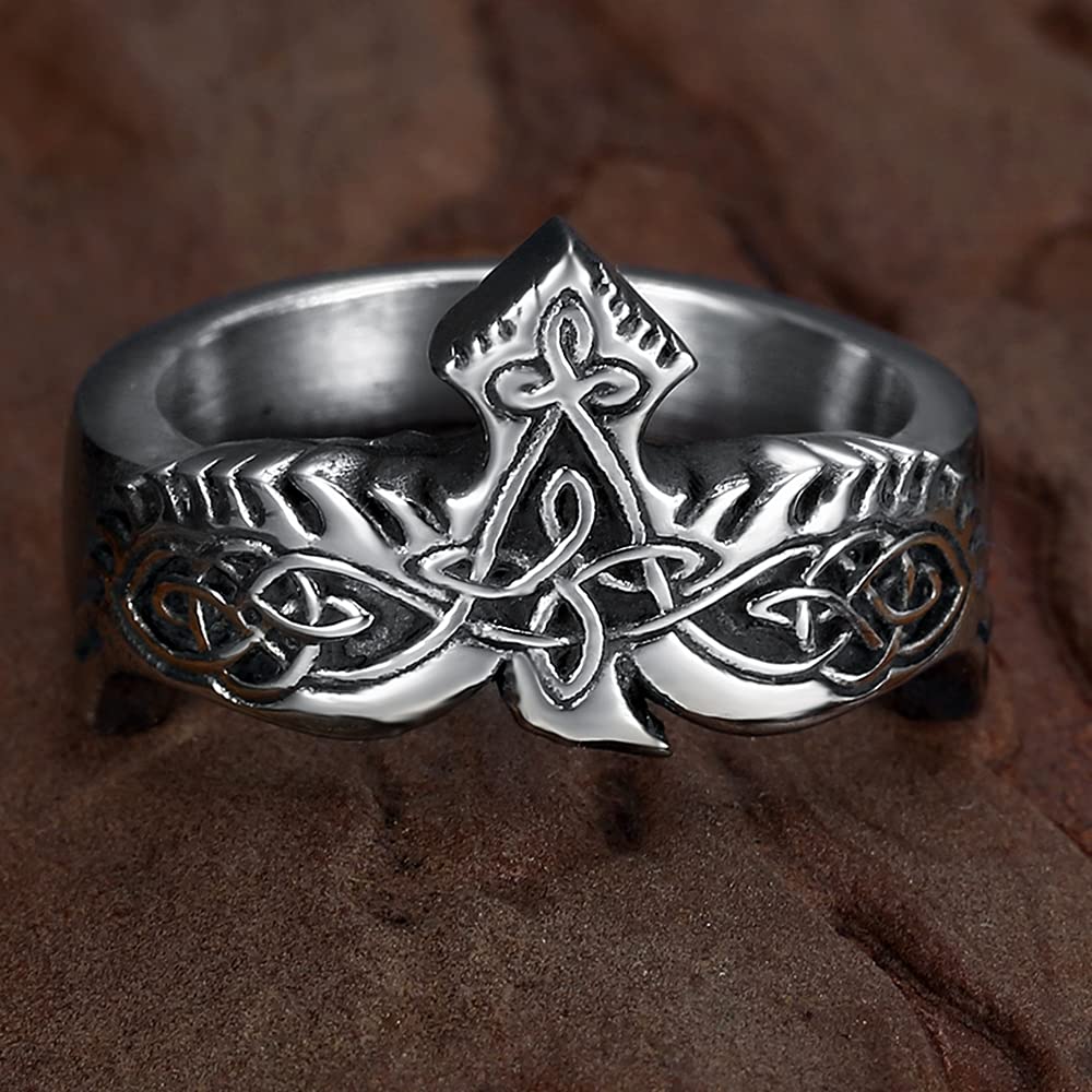 Stainless Steel Celtic Knot Viking Pirate Style Cocktail Party Biker Halloween Ring (Silver, 8)