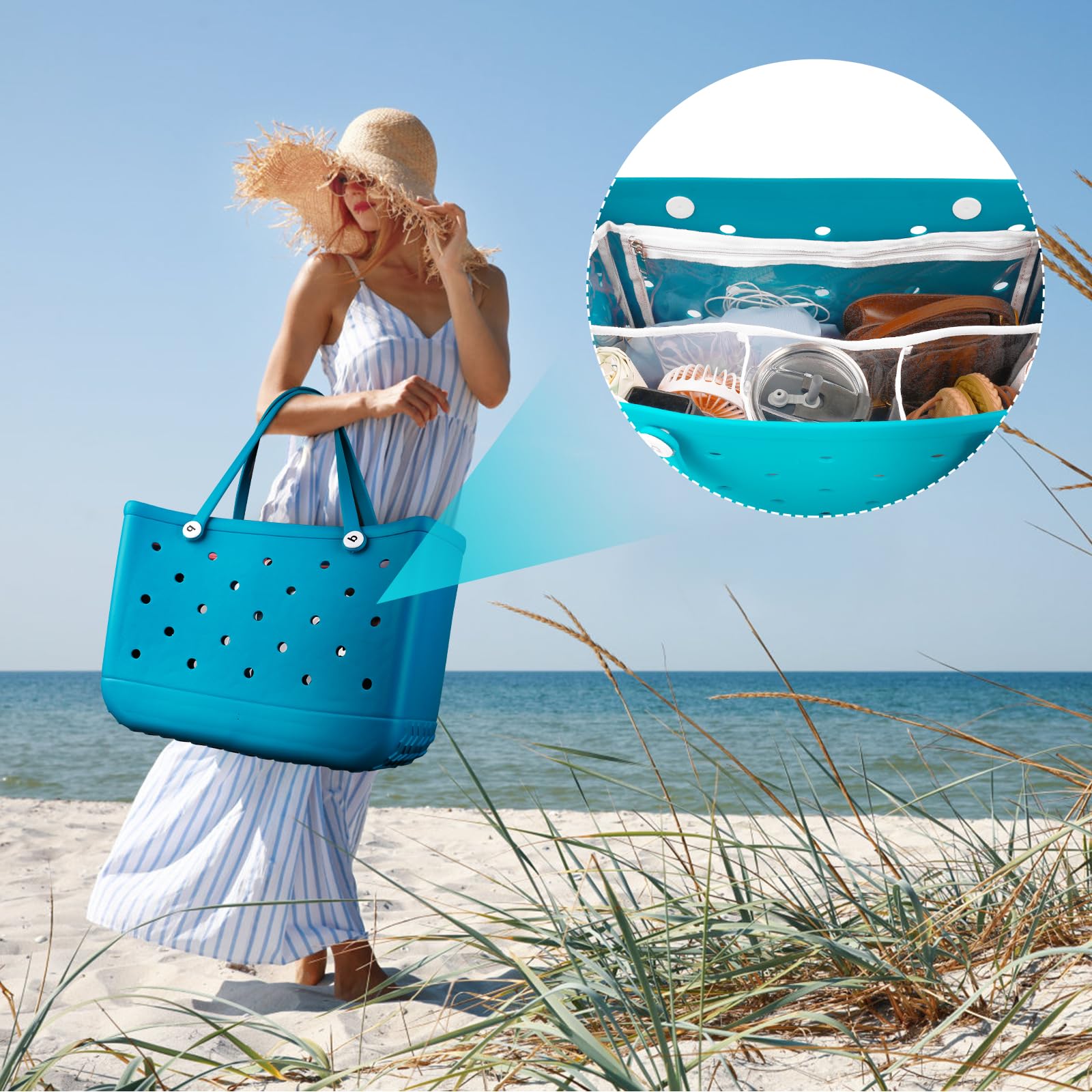 Yesongreat Waterproof Clear Bag Insert for Bogg Bag X Large, Beach Storage Bag Organizer Accessories Suitable for Bogg Bag, Organizing Your Bog Tote Bag and Divide Space (White)