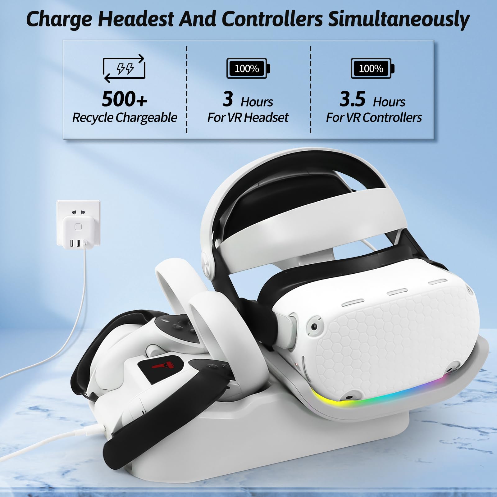 VR Charging Dock for Oculus Quest 2, Magnetic Fast Meta Quest 2 Charger Station Simultaneously for Controllers and Headset Fit Elite Strap,VR Accessories with LED Indicator & 2 Rechargeable Batteries