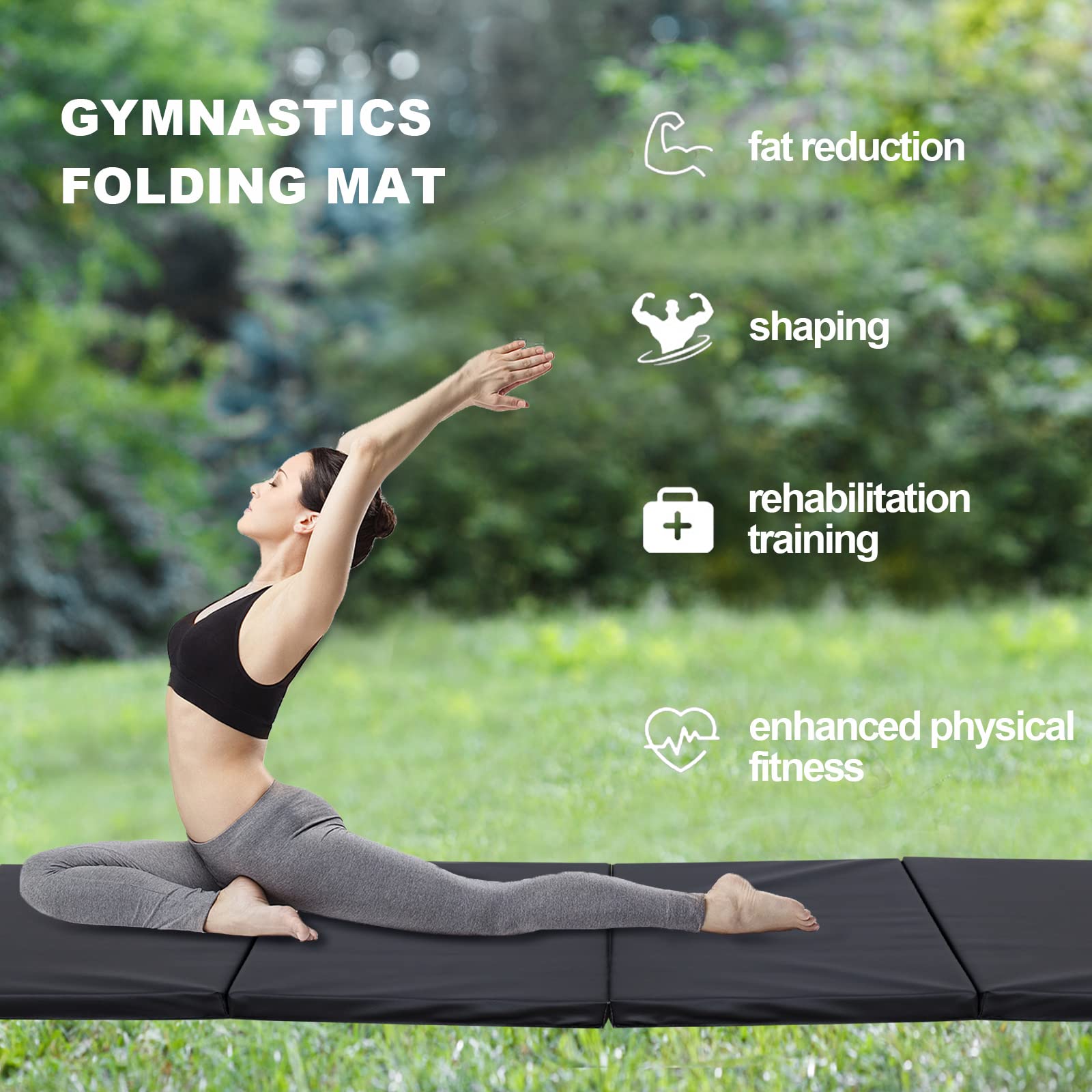 Upgraded Folding Exercise Mat, 1.57 Inch Thick Gymnastics Mat with Carrying Handles, Exercise Mat for Yoga, for Tumbling, MMA, Martial Arts, Gymnastics, Stretching, Core Workouts