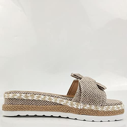 wodceeke Sandals For Women Comfort Yoga Mat Sole Wide Slippers Summer Middle Heels Open Toe Flip Flop Shoes (Khaki, 43)